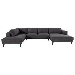 Wohnlandschaft Inosign "Lumber Jack, U-Form" Sofas Gr. B/H/T: 354cm x 85cm x 201cm, Struktur grob, Recamiere rechts, schwarz (obsidian) in moderner Optik