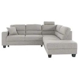 Ecksofa Trendmanufaktur "Chamber, zeitlos und modern, hoher Sitzkomfort, L-Form" Sofas Gr. B/H/T: 245cm x 85cm x 203cm, Struktur grob, Ottomane rechts, Ohne Schlaffunktion, grau (quiet grey) Zehentrenner wahlweise mit Schlaffunktion