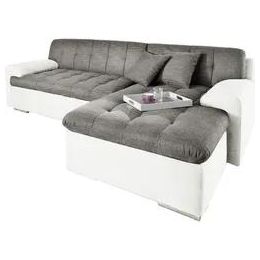 Ecksofa Trendmanufaktur "Rave, aufwendige Sitz und Rückenpolsterung, bequem,, L-Form" Sofas Gr. B/H/T: 245cm x 77cm x 90cm, Kunstleder SOFTLUX-Struktur, Recamiere rechts, mit Bettfunktion, weiß (alweiß, pepper) wahlweise mit Bettfunktion