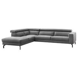 Ecksofa Places of Style "Olanta, L-Form" Sofas Gr. B/H/T: 305cm x 76cm x 233cm, Luxus-Microfaser Vintageoptik, Ottomane links, grau mit verstellbaren Kopfstützen