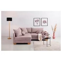 Ecksofa Home Affaire "Helena II, L-Form" Sofas Gr. B/H/T: 227 cm x 77 cm x 190 cm, Cord, Ottomane links, ohne Bettfunktion, rosa (rosé) Mit Federkern, wahlweise mit Bett und Taschenfederkern