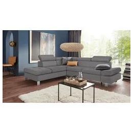 Ecksofa exxpo - SOFA FASHION "Fiji, L-Form" Sofas Gr. B/H/T: 272cm x 98cm x 232cm, Luxus-Kunstleder, Ottomane links, Ohne Bettfunktion, grau (delphin) mit Kopf- bzw. Rückenverstellung, wahlweise Bettfunktion