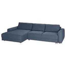 Ecksofa Trendmanufaktur "0, L-Form" Sofas Gr. B/H/T: 303 cm x 84 cm x 176 cm, Struktur weich, mega-Recamiere links, ohne Bettfunktion und Bettkasten, blau (blue horizon) wahlweise mit Bettfunktion und Bettkasten, Tiefe Sitzfläche