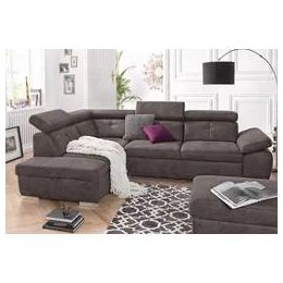 Ecksofa exxpo - SOFA FASHION "Spring, super bequem und komfortabel mit Armteil- und Kopfteilfunktion", braun (schlam), B:274cm H:81cm T:206cm, NaturLEDER (echtes Rindsleder) in Sitz und Rücken. Korpus in passendem Kunstleder SOFTLUX bezogen, Luxus-Microfaser (100% Polyester), Struktur ( 100% Polyester), Sofas, wahlweise mit Bettfunktion und Bettkasten, L-Form