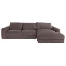 Ecksofa Places of Style "Bloomfield, L-Form" Sofas Gr. B/H/T: 303cm x 84cm x 176cm, Velours, mega-Recamiere rechts, XL mit Bettfunktion und Bettkasten, grau (taupe) wahlweise mit Bettfunktion und Bettkasten