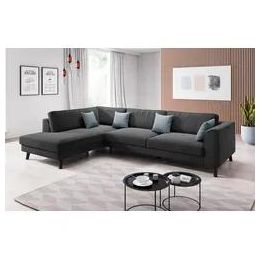 Ecksofa Inosign "Laurentia, L-Form" Sofas Gr. B/H/T: 294cm x 83cm x 203cm, Luxus-Microfaser, Ottomane links, schwarz (anthrazit/zierkissen grau) mit 4 Zierkissen, Ottomane links oder rechts bestellbar