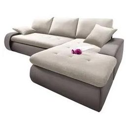 Ecksofa Trendmanufaktur "Indie, L-Form" Sofas Gr. B/H/T: 246cm x 86cm x 155cm, Kunstleder SOFTLUX-Struktur fein, Recamiere rechts, mit Bettfunktion-XL, grau (taupe/hellbeige) wahlweise XL oder XXL