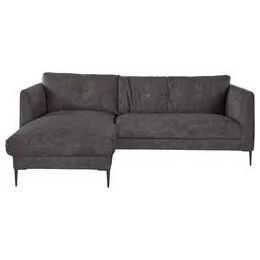 Ecksofa LEONIQUE "Falbella, L-Form" Sofas Gr. B/H/T: 235cm x 84cm x 165cm, Samtoptik, Recamiere links, grau (dunkelgrau) extra hohe Füße aus Metall, für kleine Räume geeignet