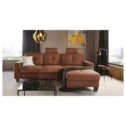 Ecksofa Places of Style "Varese L-Form" Sofas Gr. B/H/T: 251cm x 91cm x 164cm, Luxus-Microfaser Vintageoptik, Recamiere rechts, mit Vorziehfunktion-mit Bettkasten, braun (cognac) Recamiere wahlweise mit elektrischer Relaxfunktion, 2-Sitzer-Element