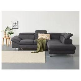 Ecksofa COTTA "Driver L-Form" Sofas Gr. B/H/T: 268cm x 73cm x 214cm, Luxus-Kunstleder, Ottomane rechts, mit Kopfteilverstellung-ohne Bettfunktion und Bettkasten, grau (fango) mit Kopfteilverstellung, wahlweise Bettfunktion