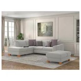 Sit & More Ecksofa SIT & MORE "Dundee L-Form" Sofas Gr. B/H/T: 263cm x 86cm x 219cm, Struktur, Ottomane links, ohne Kopfteilverstellung-ohne Bettfunktion-ohne Stauraum, weiß (silber) mit Federkern und Massivholzfüßen, wahlweise Kopfteilverstellung