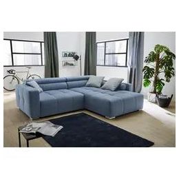 Jockenhöfer Ecksofa JOCKENHÖFER GRUPPE "Salerno L-Form" Sofas Gr. B/H/T: 280cm x 96cm x 231cm, Flachgewebe, Ottomane beidseitig montierbar, blau Sofas im Big-Sofa-Style, mit Kopf- bzw. Rückenteilverstellung und Zierkissen