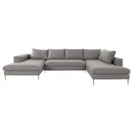 Wohnlandschaft OTTO products "Finnja, U-Form" Sofas Gr. B/H/T: 371 cm x 83 cm x 210 cm, Struktur fein, Recamiere links, XL-Breite-mit Bettfunktion-mit Bettkasten, grau (hellgrau) Wohnlandschaft Sofas