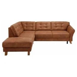 Ecksofa Home Affaire "Trondheim L-Form" Sofas Gr. B/H/T: 260cm x 89cm x 90cm, Luxus-Microfaser, Ottomane links, mit Bettfunktion-ohne Stauraum, braun (cognac) mit Federkern