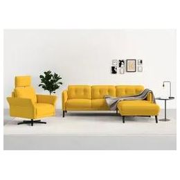 Sit & More Ecksofa SIT & MORE "Scandia L-Form" Sofas Gr. B/H/T: 269cm x 82cm x 183cm, Struktur weich, Recamiere rechts, Ohne Kopfteilverstellung-Ohne Armteilfunktion-Mit schwarzen matten Metallfüßen, gelb (senf) Wahlweise mit Kopfteilverstellung und Armteilfunktion