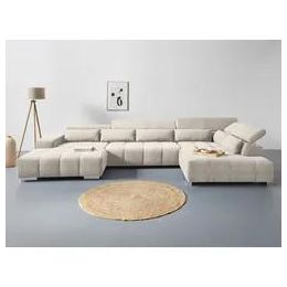 Wohnlandschaft COTTA "Orion U-Form" Sofas Gr. B/H/T: 409 cm x 73 cm x 225 cm, Luxus-Microfaser, Ottomane rechts-Recamiere links, beige inkl. Kopfteilverstellung und Zierkissen