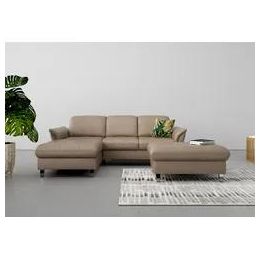 Sit & More Ecksofa SIT & MORE "Maggiore L-Form" Sofas Gr. B/T: 258cm x 173cm, Luxus-Microfaser, mega-Recamiere links, mit Kopfteilverstellung-mit Bettfunktion-mit Bettkasten-Fussfarbe: Nickel satiniert, grau (taupe) wahlweise mit Kopfteilverstellung, Bettfunktion und Bettkasten