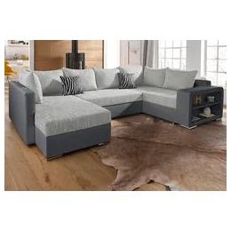 Wohnlandschaft Collection AB "John U-Form" Sofas Gr. B/H/T: 294 cm x 80 cm x 92 cm, Kunstleder SOFTLUX-Struktur, mit Federkern, grau (anthrazit, hellgrau) mit Bettfunktion, wahlweise Federkern