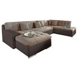 Wohnlandschaft Trendmanufaktur "Rave, aufwendige Sitz und Rückenpolsterung, bequem, U-Form" Sofas Gr. B/H/T: 323cm x 77cm x 90cm, Kunstleder SOFTLUX-Struktur, Recamiere links, mit Bettfunktion, braun (braun, sand) wahlweise mit Bettfunktion