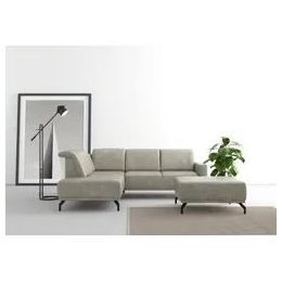 Sit & More Ecksofa SIT & MORE "Bailando L-Form" Sofas Gr. B/H/T: 249cm x 84cm x 205cm, Luxus-Microfaser mit Prägung, Ottomane links, ohne Kopfteilverstellung-ohne Vorziehsitz, grau (hellgrau) wahlweise mit Kopfteilverstellung und Vorziehsitz, motorisch