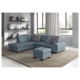 Sit & More Ecksofa SIT & MORE "Luxor L-Form" Sofas Gr. B/H/T: 259cm x 82cm x 224cm, Soft clean, Ottomane links, mit Bettfunktion-mit Stauraum bei Ottomane-mit Kopfteilverstellung, blau (hellblau) wahlweise mit Bettfunktion, Stauraum und Kopfteilverstellung