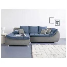 Ecksofa Inosign "Imola L-Form" Sofas Gr. B/H/T: 271cm x 90cm x 104cm, Microfaser-Struktur, Recamiere links, mit Bettfunktion und Bettkasten, bunt (hellgrau/blau)