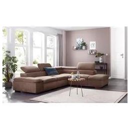 Ecksofa Home Affaire "Alberto L-Form" Sofas Gr. B/H/T: 272cm x 73cm x 226cm, Luxus-Microfaser weich, Ottomane rechts, ohne Bettfunktion, grau (taupe) mit Kopfteilverstellung, wahlweise Bettfunktion