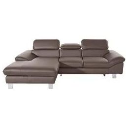 Ecksofa COTTA "Driver L-Form" Sofas Gr. B/H/T: 268cm x 73cm x 169cm, Luxus-Kunstleder, Recamiere links, mit Kopfteilverstellung-ohne Bettfunktion und Bettkasten, grau (stein) inkl. Kopfteilverstellung, wahlweise mit Bettfunktion