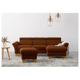 Ecksofa Home Affaire "Lindgren L-Form" Sofas Gr. B/H/T: 258cm x 84cm x 169cm, Struktur, Recamiere rechts, mit Bettfunktion mit einklappbaren Rollen-mit Bettkasten-mit Kopfteilverstellung-ohne Relaxfunktion motorisch im Recamiere-ohne Federkern, rosegold (kupfer) wahlweise mit Bett klappbaren Rollen, Kasten und Kopfverstellung