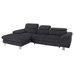 Ecksofa COTTA "Driver L-Form" Sofas Gr. B/H/T: 268cm x 73cm x 169cm, Chenille, Recamiere links, mit Kopfteilverstellung-mit Bettfunktion und Bettkasten, schwarz mit Kopfteilverstellung, wahlweise Bettfunktion