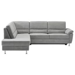 Ecksofa CALIZZA INTERIORS "Onyx L-Form" Sofas Gr. B/H/T: 257 cm x 90 cm x 196 cm, Microfaser, Ottomane links, mit Bettfunktion und Bettkasten, silberfarben (32 silber) Ottomane links oder rechts, wahlweise mit Bettfunktion, Breite 257 cm