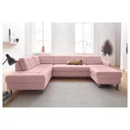 Sit & More Wohnlandschaft SIT & MORE "Picasso U-Form" Sofas Gr. B/H/T: 294cm x 80cm x 196cm, Struktur fein, Ottomane links, mit Bettfunktion-mit Bettkasten, rosa (flamingo) wahlweise mit Bettfunktion und Bettkasten