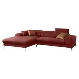 Ecksofa W.Schillig "piedroo" Sofas Gr. B/H/T: 303cm x 70cm x 193cm, Chenille-Flachgewebe R66, Longchair links, mit Kopfteilverstellung-mit motorischer Sitztiefenverstellung, rot (rot r66) Ecksofa Kopfteilverstellung, wahlweise mit Sitztiefenverstellung, Breite 303cm