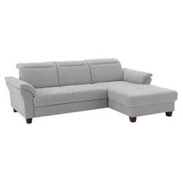 Ecksofa Home Affaire "Solvei L-Form" Sofas Gr. B/H/T: 255cm x 104cm x 185cm, Struktur, Recamiere rechts, mit Sitztiefenverstellung-mit Kopfteilverstellung-mit Bettfunktion, silberfarben (silber) mit Recamierenabschluß und Sitztiefenverstellung