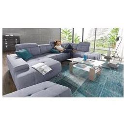 Sit & More Wohnlandschaft SIT & MORE "Mistral U-Form" Sofas Gr. B/H/T: 343cm x 93cm x 112cm, Struktur, Ottomane rechts, ohne Bettfunktion, grau (hellgrau) wahlweise mit Bettfunktion, inklusive Kopfteilverstellung