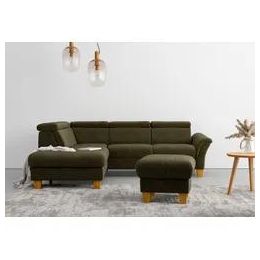 Ecksofa Home Affaire "Lindgren L-Form" Sofas Gr. B/H/T: 249cm x 84cm x 217cm, Struktur, Ottomane links, mit TV-Funktion motorisch-mit Stauraum-mit Kopfteilverstellung-ohne Bettfunktion mit einklappbaren Rollen-ohne Federkern, grün (khaki) wahlweise mit TV-Funktion, Stauraum und Kopfteilverstellung