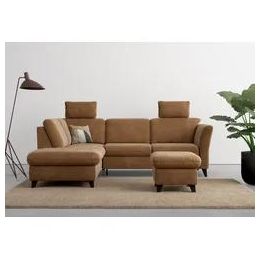 Ecksofa Home Affaire "Trelleborg L-Form" Sofas Gr. B/H/T: 252 cm x 86 cm x 213 cm, Breitcord, Ottomane links, mit Bettfunktion-mit Stauraum, braun (latte) wahlweise mit Bettfunktion und Bettkasten, inkl. Federkern-Polsterung