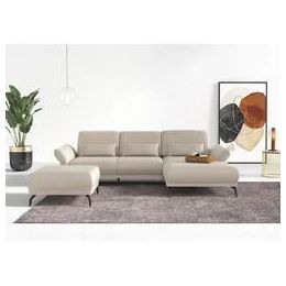 Ecksofa Inosign "Coco L-Form" Sofas Gr. B/H/T: 284 cm x 88 cm x 196 cm, Breitcord, mega-Recamiere rechts, ohne Sitztiefenverstellung-ohne Armteilverstellung-ohne Kopfteilverstellung-ohne Federkern, beige (creme) Sitztiefen-, Arm- und Kopfteilverstellung, Cord-Bezug, Fußhöhe 15 cm