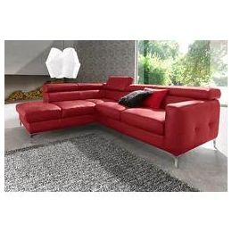 Ecksofa COTTA "Sammy L-Form" Sofas Gr. B/H/T: 239cm x 74cm x 207cm, NaturLEDER, Ottomane links, mit Bettfunktion-mit Kopfteilverstellung, rot inklusive Kopfstützen-Höhenverstellung, wahlweise mit Bettfunktion