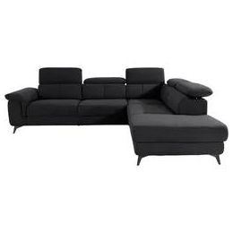 Ecksofa COTTA "Springs L-Form" Sofas Gr. B/H/T: 290cm x 79cm x 235cm, Microfaser, Ottomane rechts, mit Kopfteilverstellung-ohne Relaxfunktion-ohne Bettkasten, schwarz