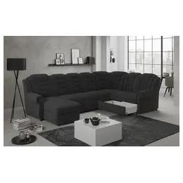 Wohnlandschaft Home Affaire "Boston U-Form" Sofas Gr. B/H/T: 333 cm x 102 cm x 216 cm, Chenille, langer Schenkel rechts-Recamiere links-Bettfunktion links, Mit Bettfunktion-mit Schubkasten, schwarz (black) Gemütliche Wohnlandschaft mit hoher Rückenlehne in klassischem Design