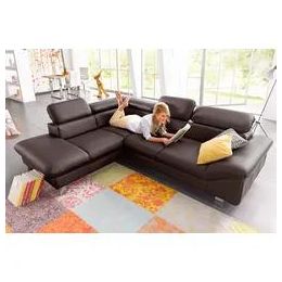 Ecksofa COTTA "Driver L-Form" Sofas Gr. B/H/T: 268 cm x 73 cm x 214 cm, Luxus-Kunstleder, Ottomane links, mit Kopfteilverstellung-mit Bettfunktion und Bettkasten, braun mit Kopfteilverstellung, wahlweise Bettfunktion