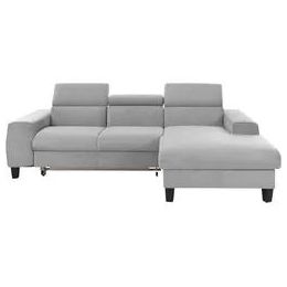 Ecksofa COTTA "Morven L-Form" Sofas Gr. B/H/T: 244cm x 72cm x 166cm, Flachgewebe, Recamiere rechts, ohne Bettfunktion-ohne Bettkasten-ohne Ladestation-mit Kopfteilverstellung, grau (light grey) Ecksofa Polstermöbel Sofas Inklusive Kopfteilverstellung, wahlweise mit Ladestation, Bettfunktion