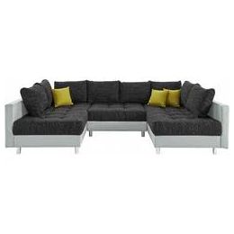 Wohnlandschaft Collection AB "Antonia U-Form" Sofas Gr. B/H/T: 298 cm x 86 cm x 184 cm, Microfaser PRIMABELLE-Struktur, Ottomane beidseitig montierbar, schwarz (hellgrau, schwarz) mit Federkern und zusätzlichem Hocker