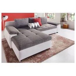 Sit & More Ecksofa SIT & MORE "Labene L-Form" Sofas Gr. B/H/T: 270cm x 82cm x 90cm, Kunstleder SOFTLUX-Struktur, Recamiere beidseitig montierbar, XL-ohne Bettfunktion-ohne Bettkasten-ohne Federkern, weiß (altweiß, grau) wahlweise mit Bettfunktion und Bettkasten, auch als XXL-Variante