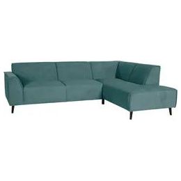 Ecksofa DOMO collection "Amora L-Form" Sofas Gr. B/H/T: 263cm x 81cm x 191cm, Chenille-Optik, Ottomane rechts, Mit Federkern, blau (petrol) mit Federkern