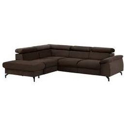 Ecksofa COTTA "Komaris L-Form" Sofas Gr. B/H/T: 249cm x 72cm x 207cm, Flachgewebe, Ottomane links, ohne Bettfunktion-ohne Bettkasten-mit Kopfteilverstellung, braun (espresso) inklusive Kopfteilverstellung, wahlweise BettfunktionBettkasten