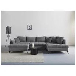 Wohnlandschaft Inosign "Lörby U-Form" Sofas Gr. B/H/T: 339 cm x 90 cm x 190 cm, Feincord, Ottomane rechts, Feincord, grau (anthrazit) Belastbarkeit bis 140kg pro Sitzplatz, auch mit Aqua clean-Bezug