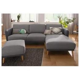 Ecksofa Home Affaire "Ida L-Form" Sofas Gr. B/H/T: 280cm x 86cm x 165cm, Struktur fein, Recamiere rechts, grau mit Holzfüßen und Armlehnen-Polsterung