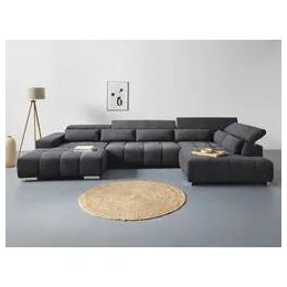 Wohnlandschaft COTTA "Orion U-Form" Sofas Gr. B/H/T: 409 cm x 73 cm x 225 cm, Luxus-Microfaser, Ottomane rechts-Recamiere links, schwarz (black) inkl. Kopfteilverstellung und Zierkissen